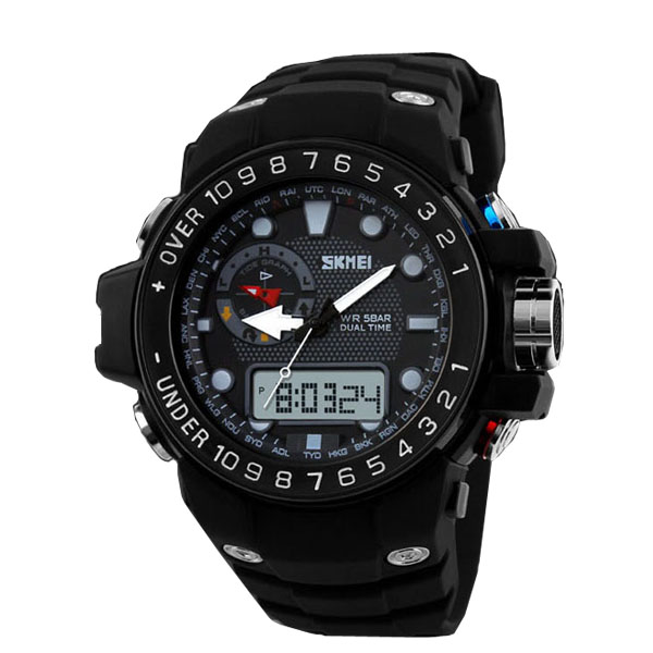50M Waterproof Dual Model Watch With Compass - Black - LatestGadget