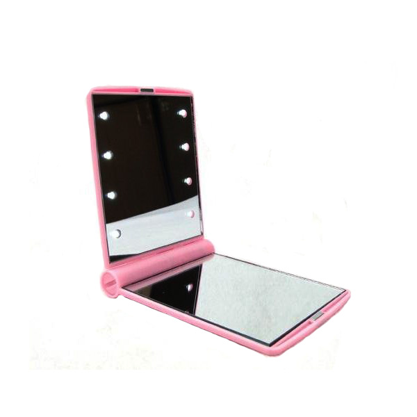 Pocket Makeup Mirror With LED Light - Pink - LatestGadget