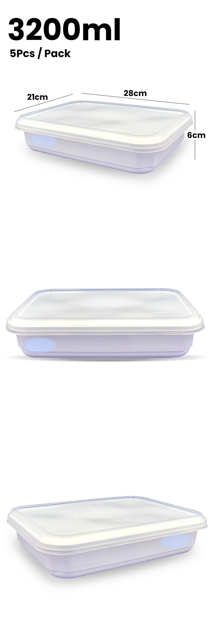 3200mL Microwaveable Food Grade Rectangular Container - 5 Pcs ...