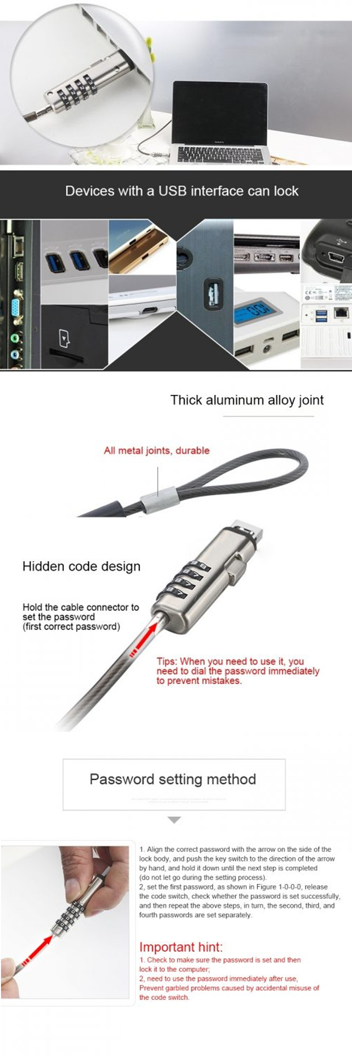 USB Notebook Cable Lock – Black – LatestGadget